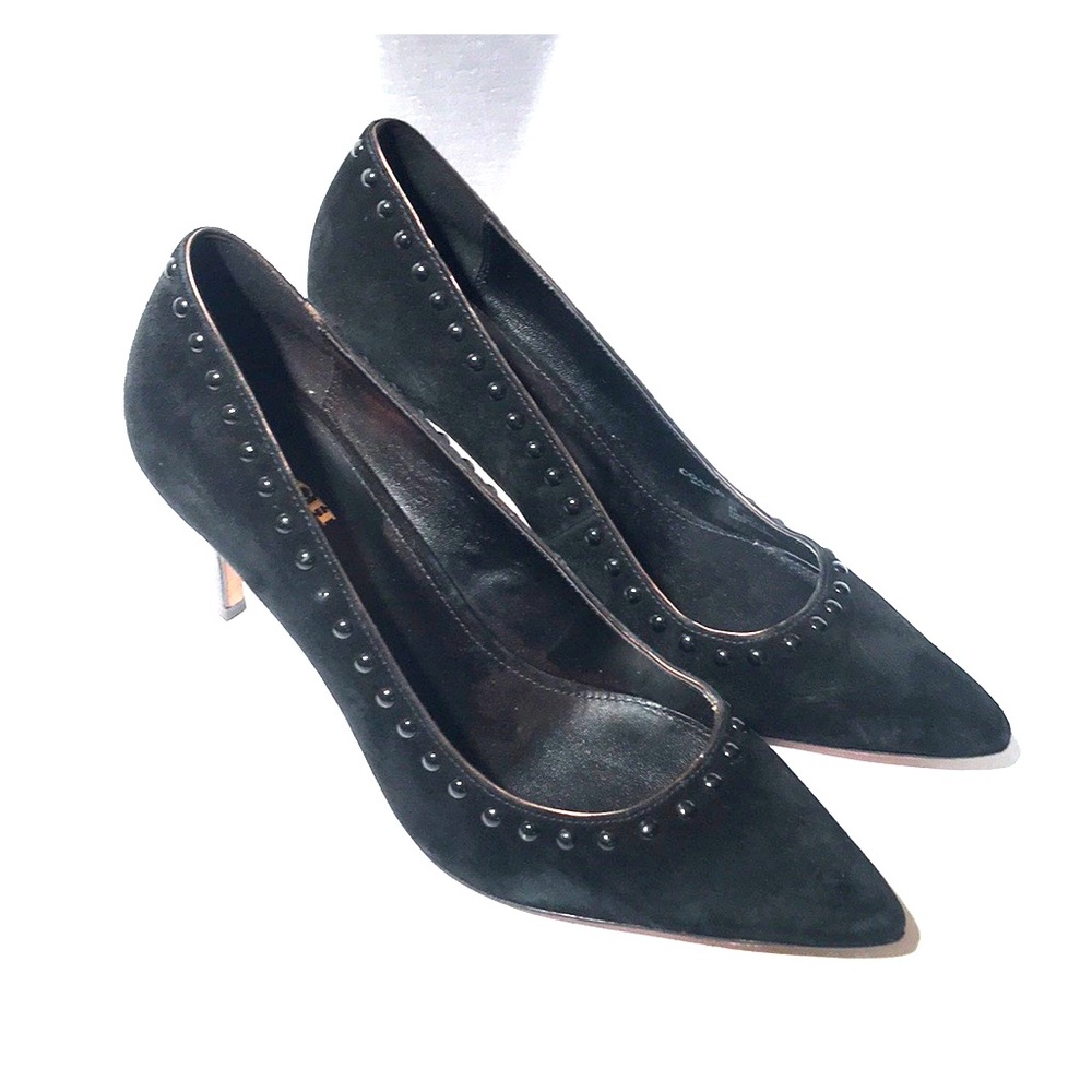 Coach Black Suede Pumps W/ Beaded Trim - Gem